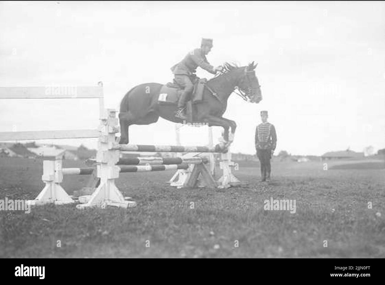 Inspection in jumping for cavalry officer school in the field south of ...