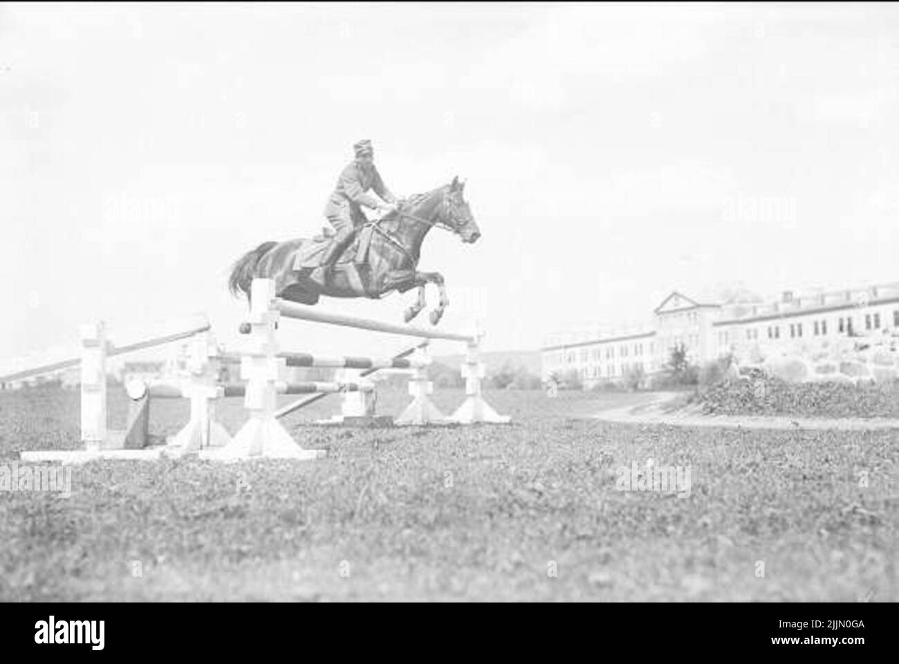 Inspection in jumping for cavalry officer school in the field south of ...