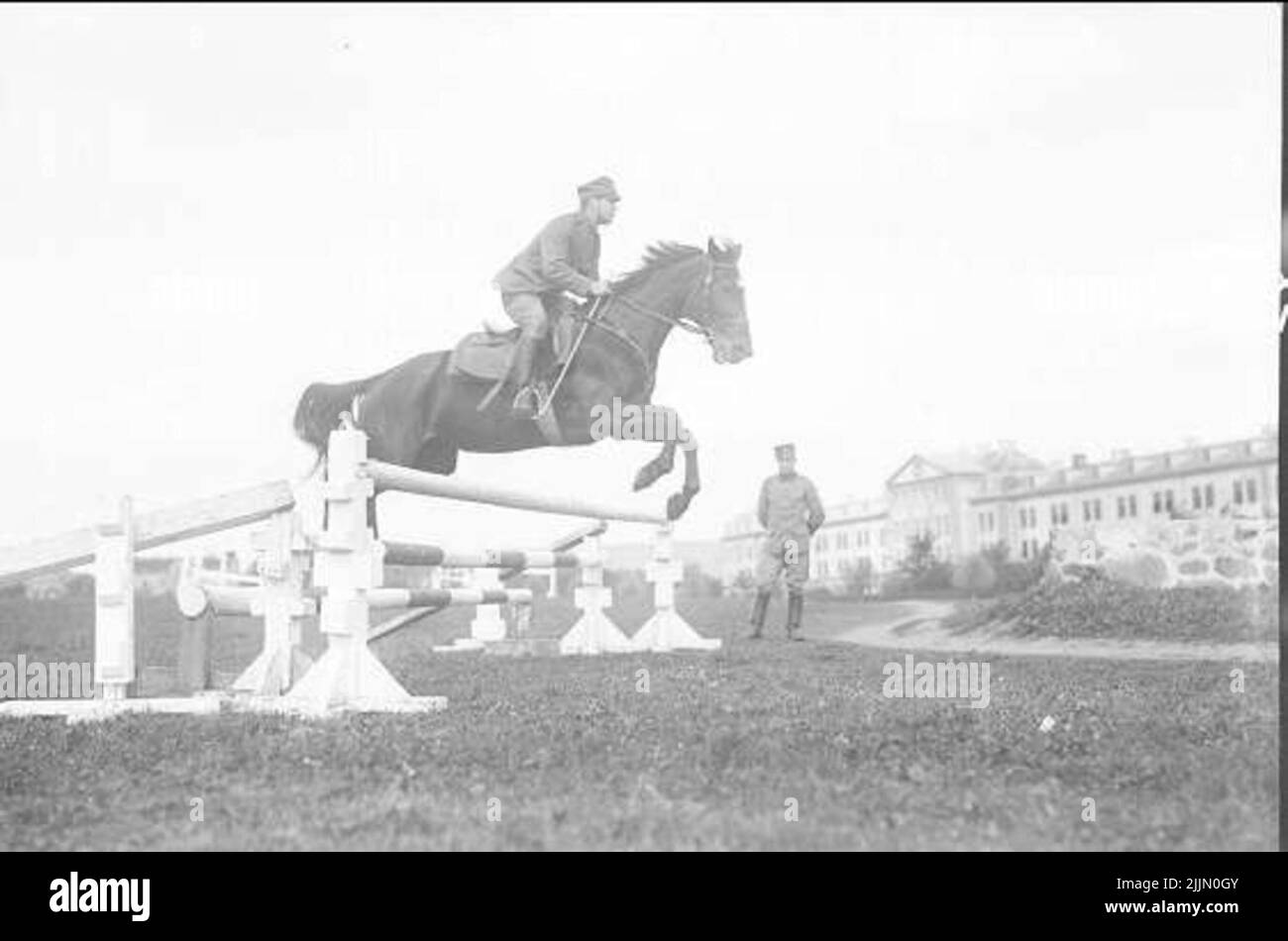Inspection in jumping for cavalry officer school in the field south of ...