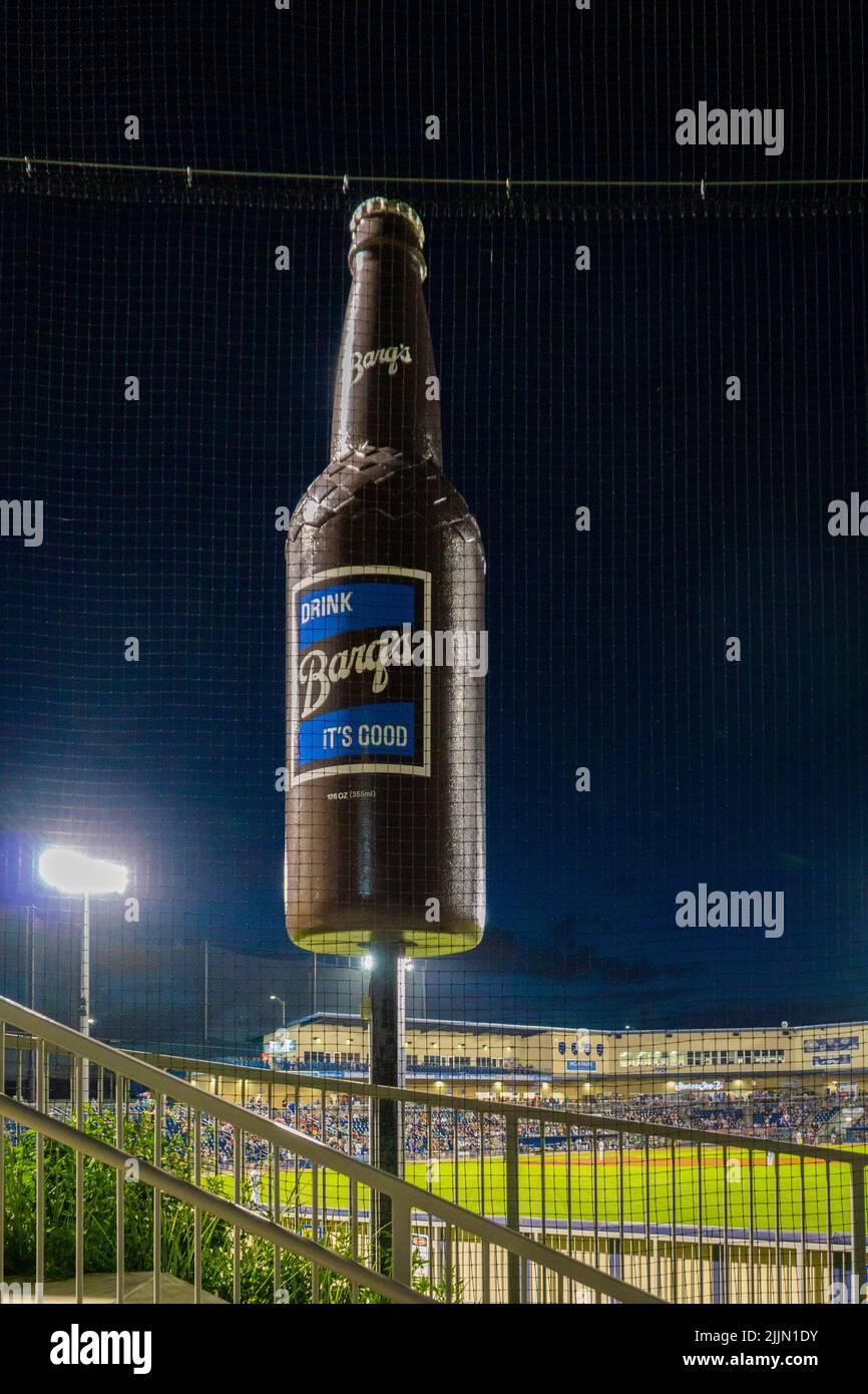 A vertical shot of a huge bottle of Bargs at MGM Park in Biloxi ...