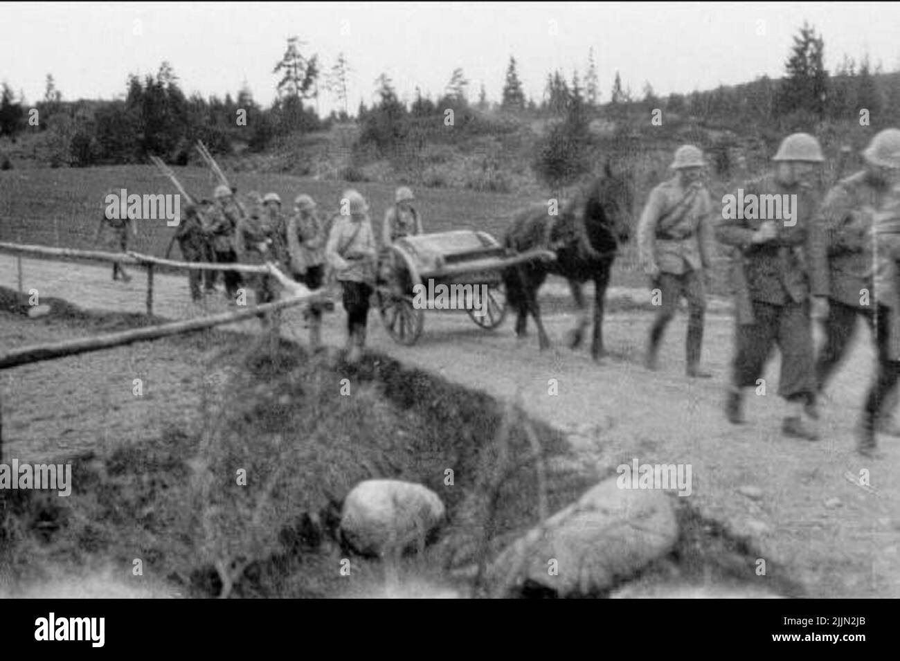 Military in field by horse and carriage Stock Photo - Alamy