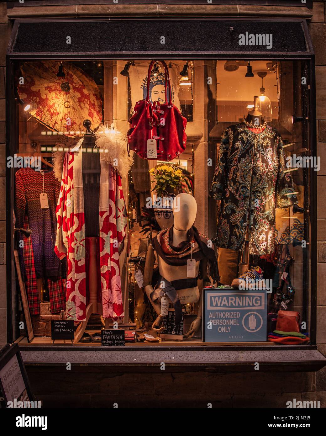 A vertical shot of a Christmas shop's showcase in Cambridge, UK Stock ...