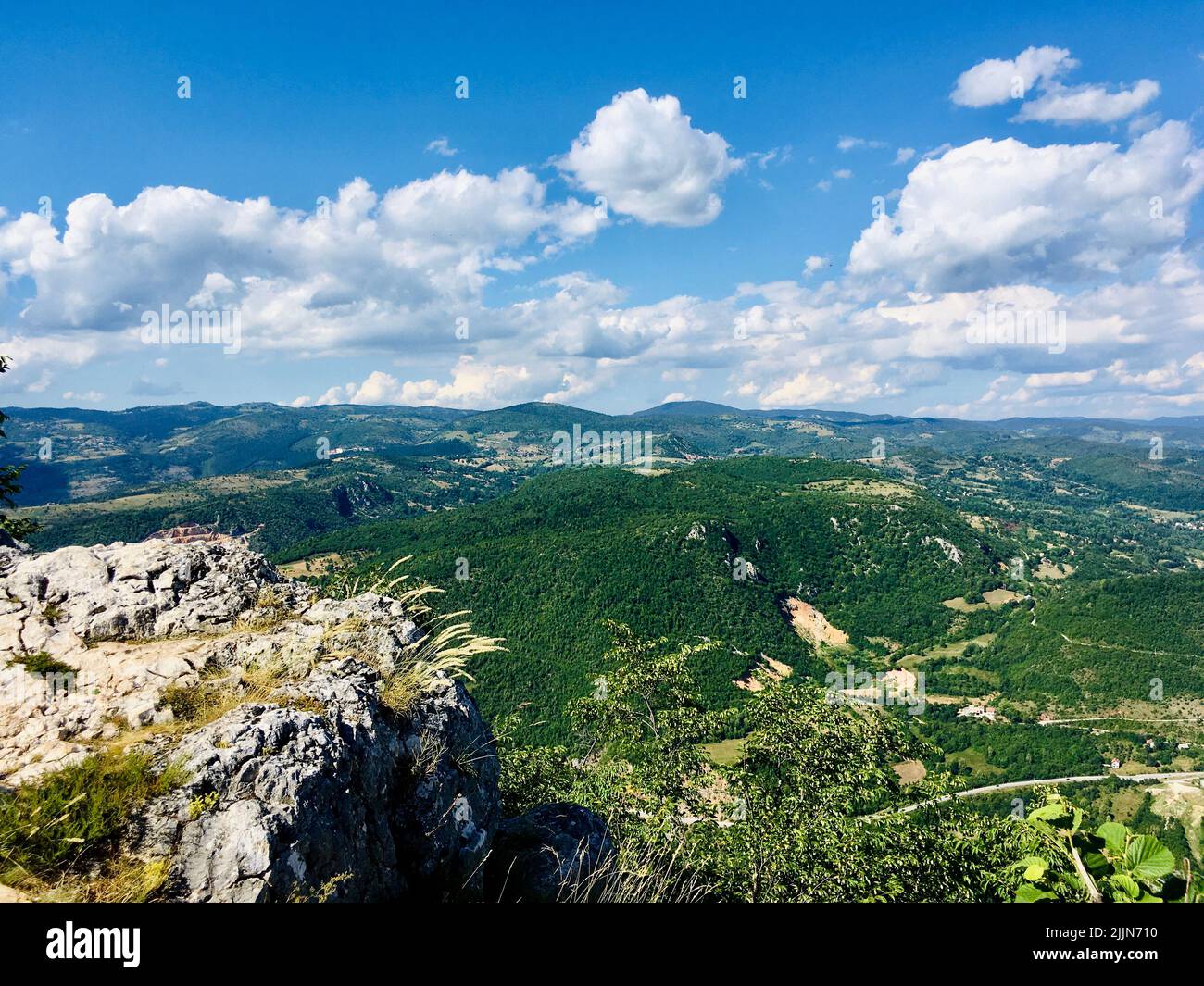 Aerial view of rural landscape from Trebevic, Sarajevo, Bosnia and ...
