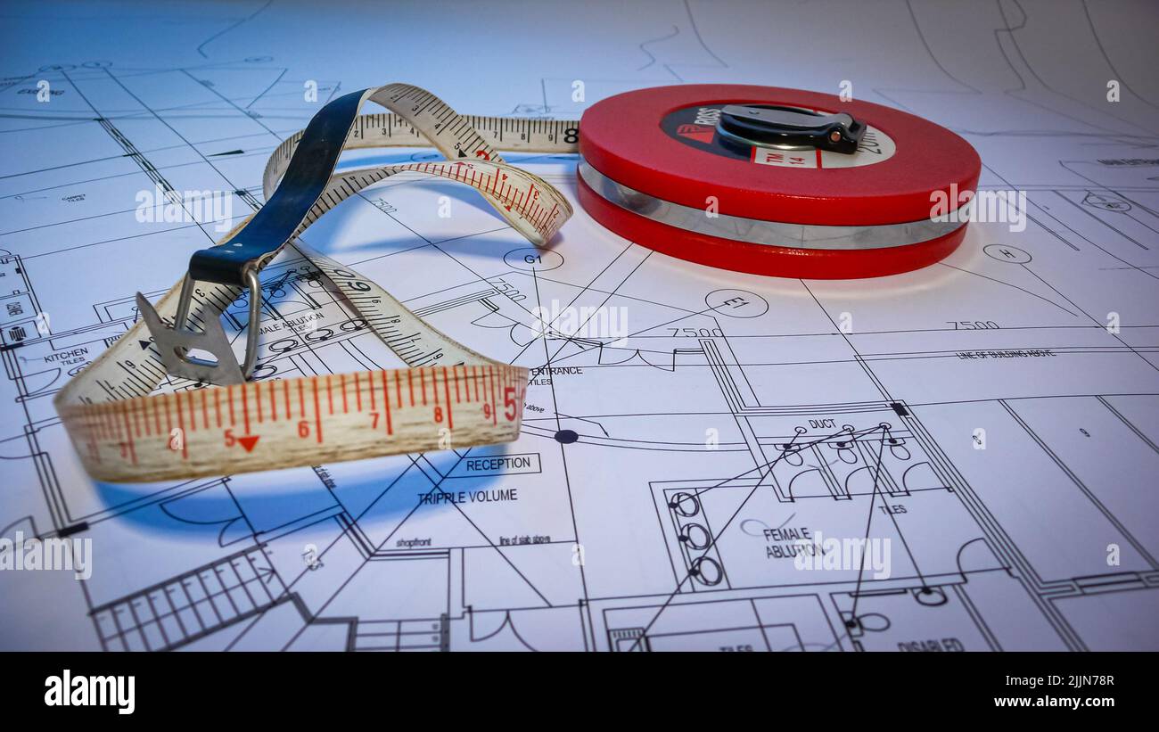 A closeup of architectural drawings and equipment Stock Photo - Alamy