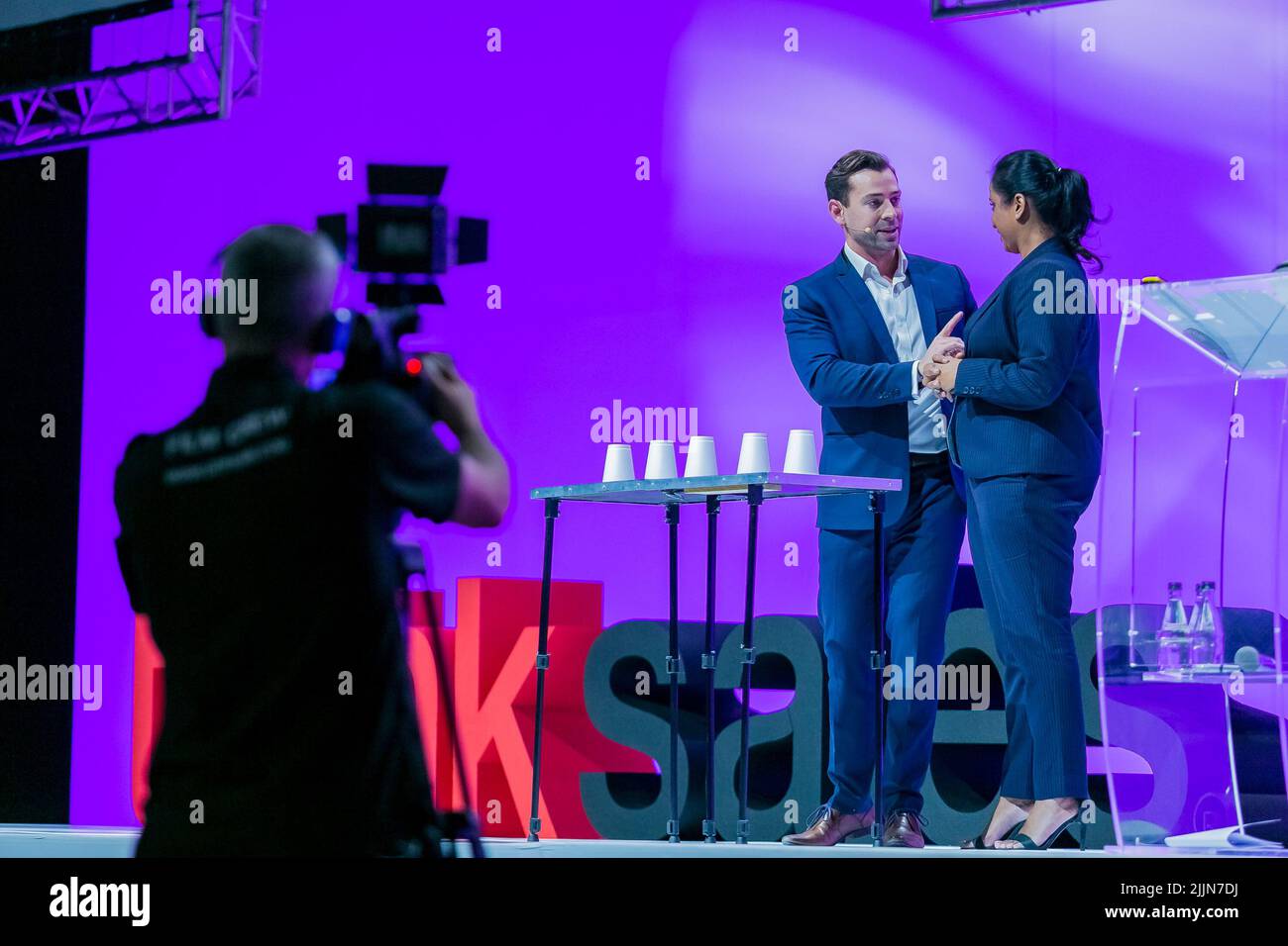 The Celebrity Mentalist Gilan Gork on stage at Think Sales Convention ...