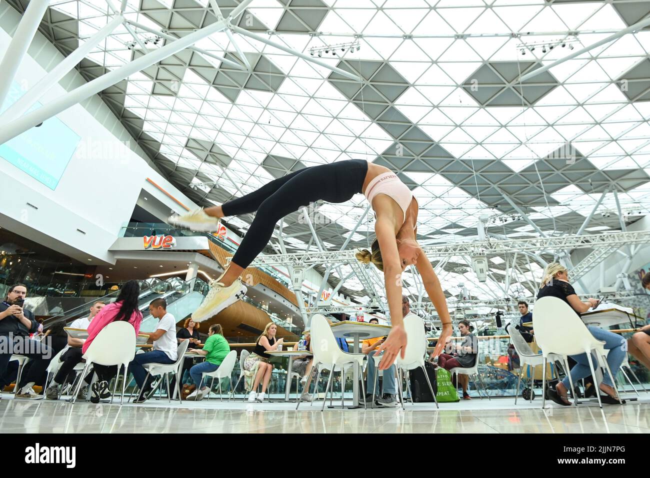 EDITORIAL USE ONLY Gymnast Sophie Brace performs at Westfield London ...