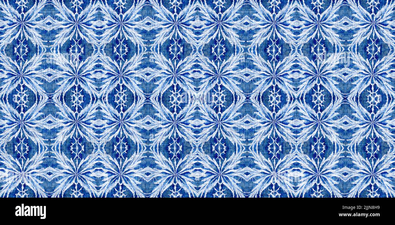 Indigo blue snow flake border background. Frosty batik painterly effect ...