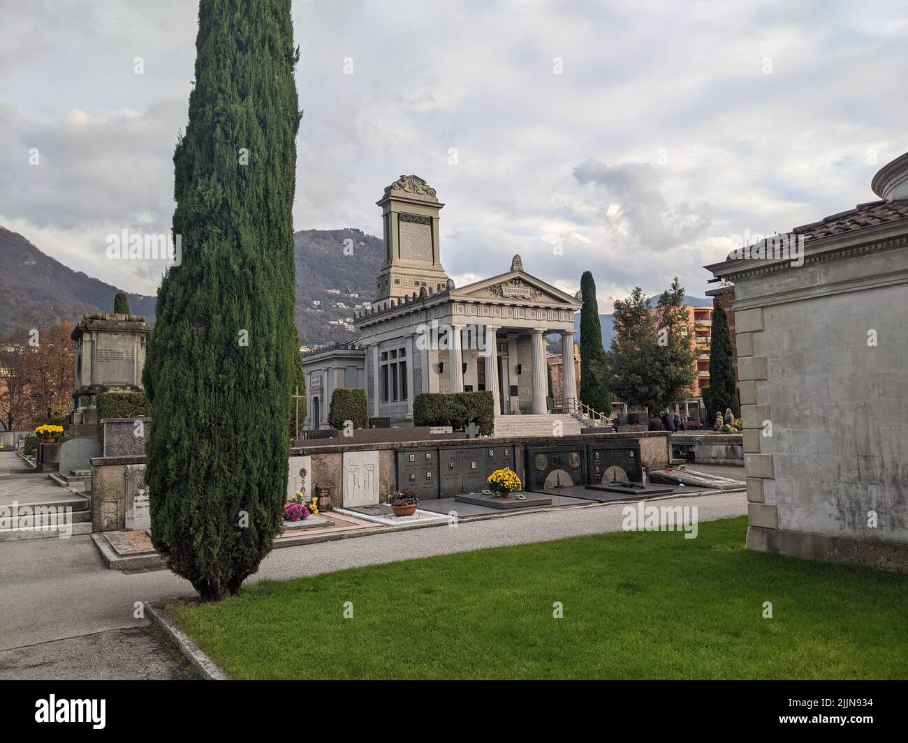An ancient temple in the Lugano Cemetery, Switzerland Stock Photo - Alamy