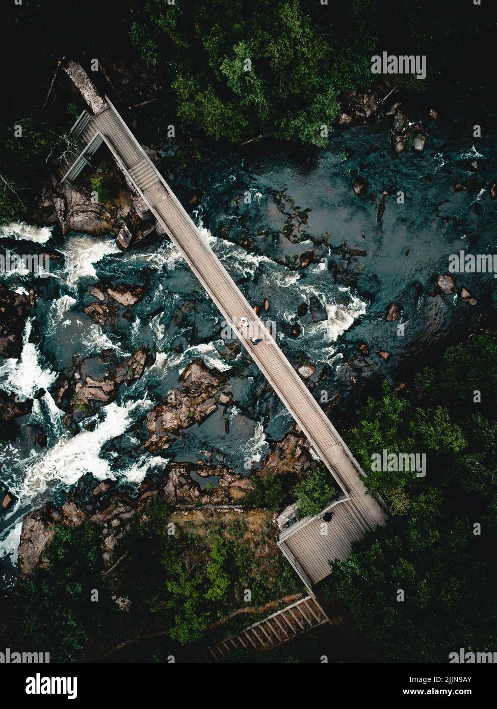 top view shot of small bridge over rocky river Stock Photo - Alamy