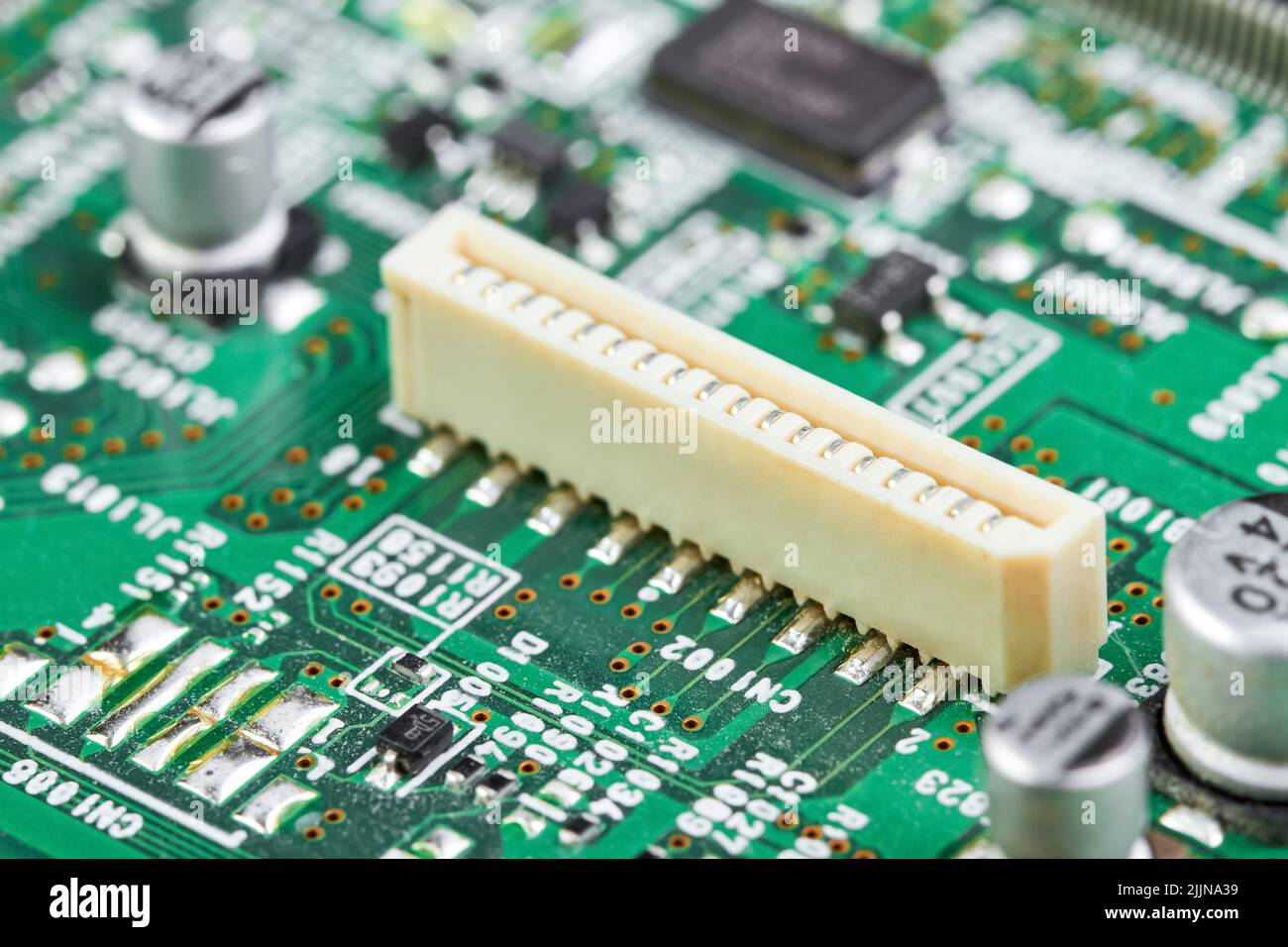 Close-up of computer connector on a part of electronic printed circuit ...