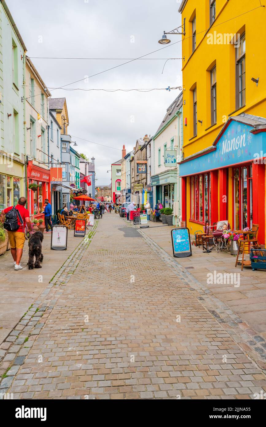 CAERNARFON, WALES - JULY 08: Street view in Caernarfon, a royal town ...