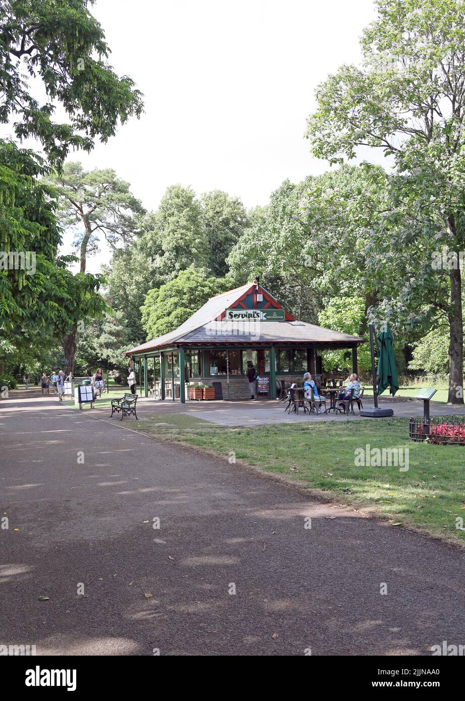 People enjoying the sunshine, The Summer House outdoor café, Bute Park ...
