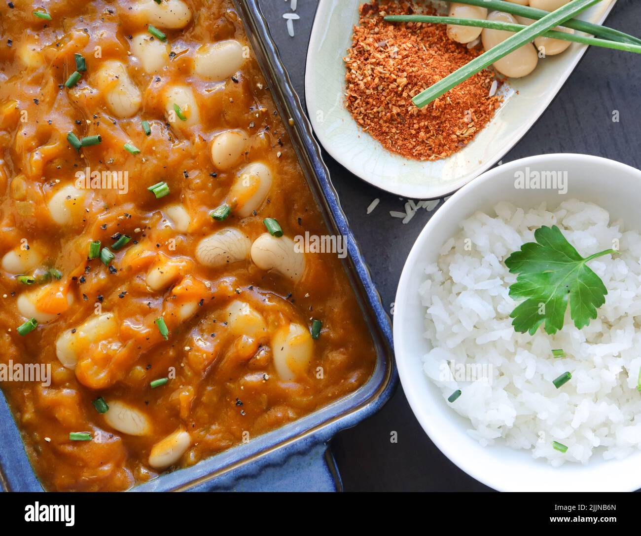 Beans curry and rice Stock Photo - Alamy