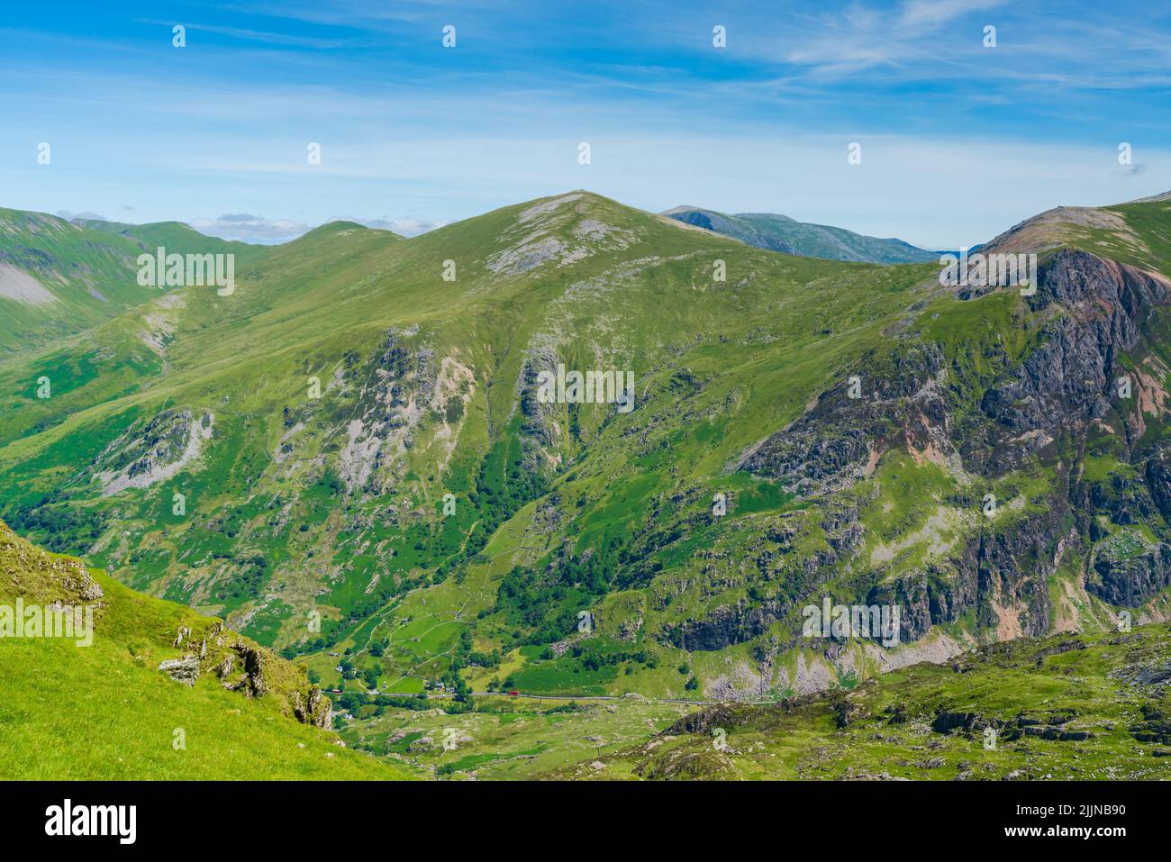 A scenic view from Mount Snowdon on a bright sunny day, Wales Stock ...