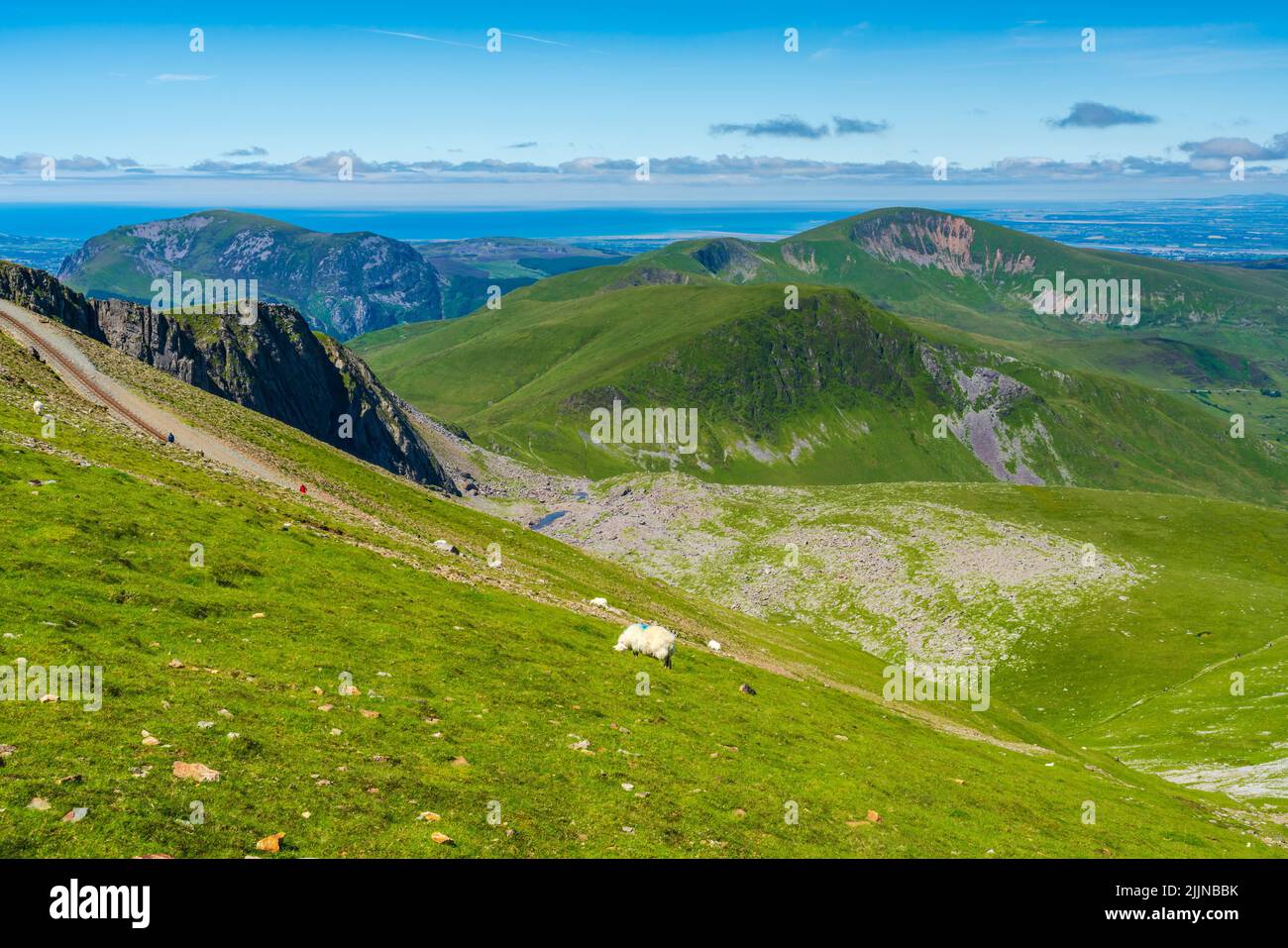 A scenic view from Mount Snowdon on a bright sunny day, Wales Stock ...