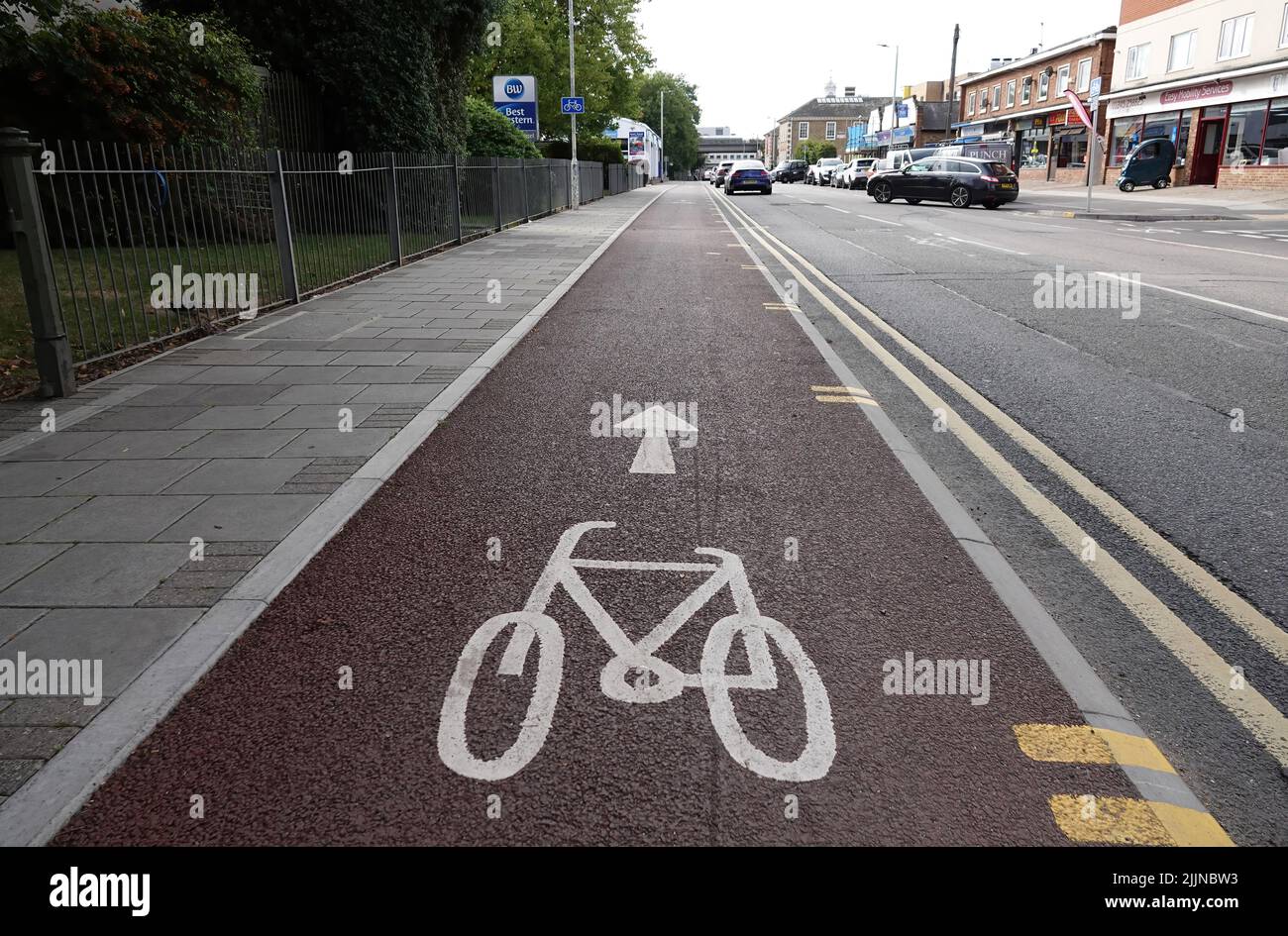 A dedicated cycle lane on New Street Stock Photo - Alamy
