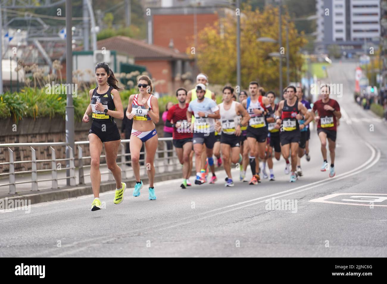 The group of runners at the marathon in Donostia-San Sebastian, Spain ...
