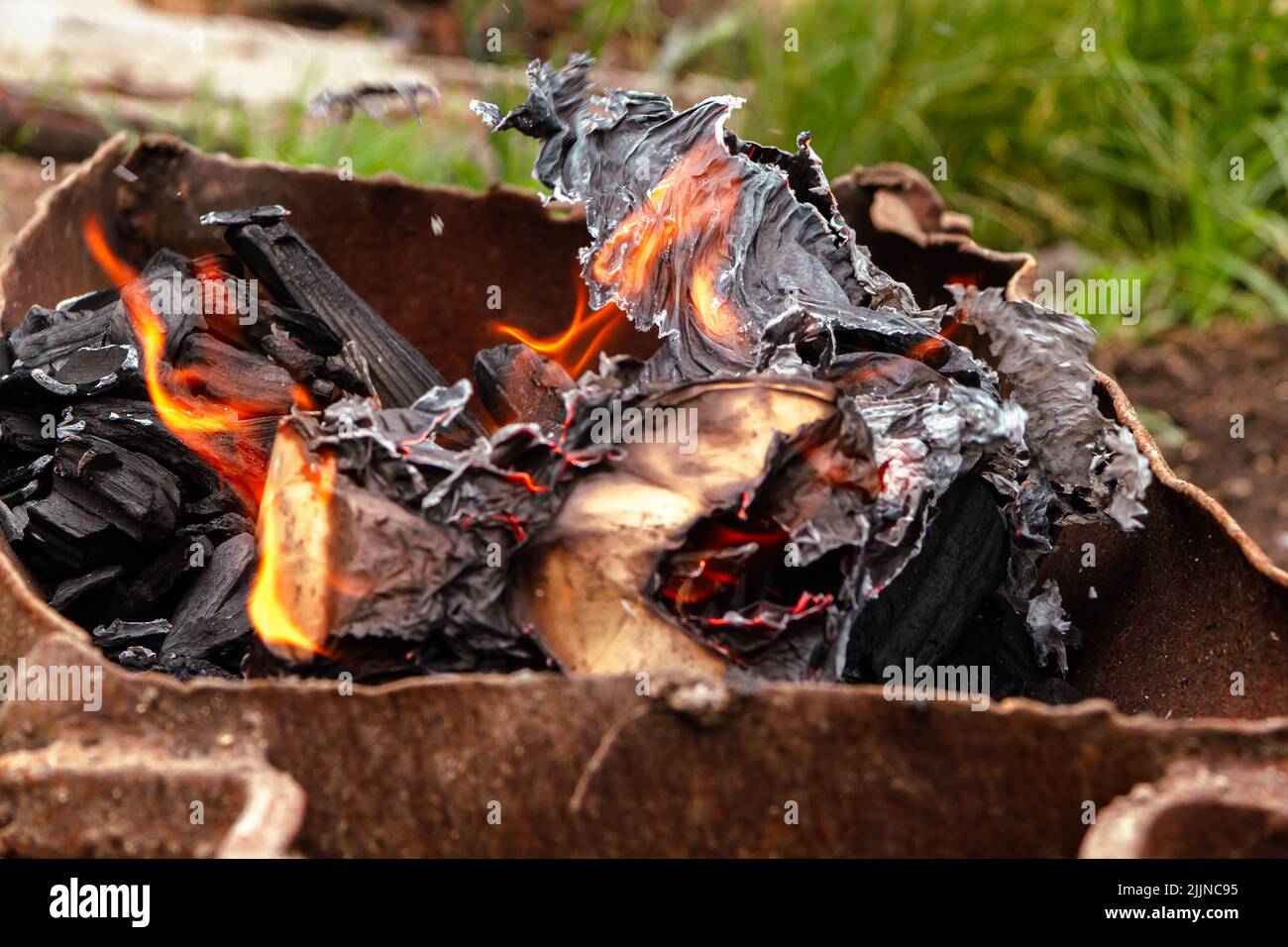 Wood burning. The rest of the hive. Burnt firewood. Ashes in the ...
