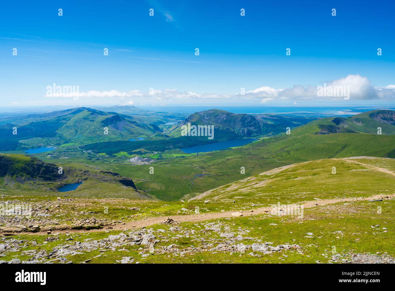 A scenic view from Mount Snowdon on a bright sunny day, Wales Stock ...