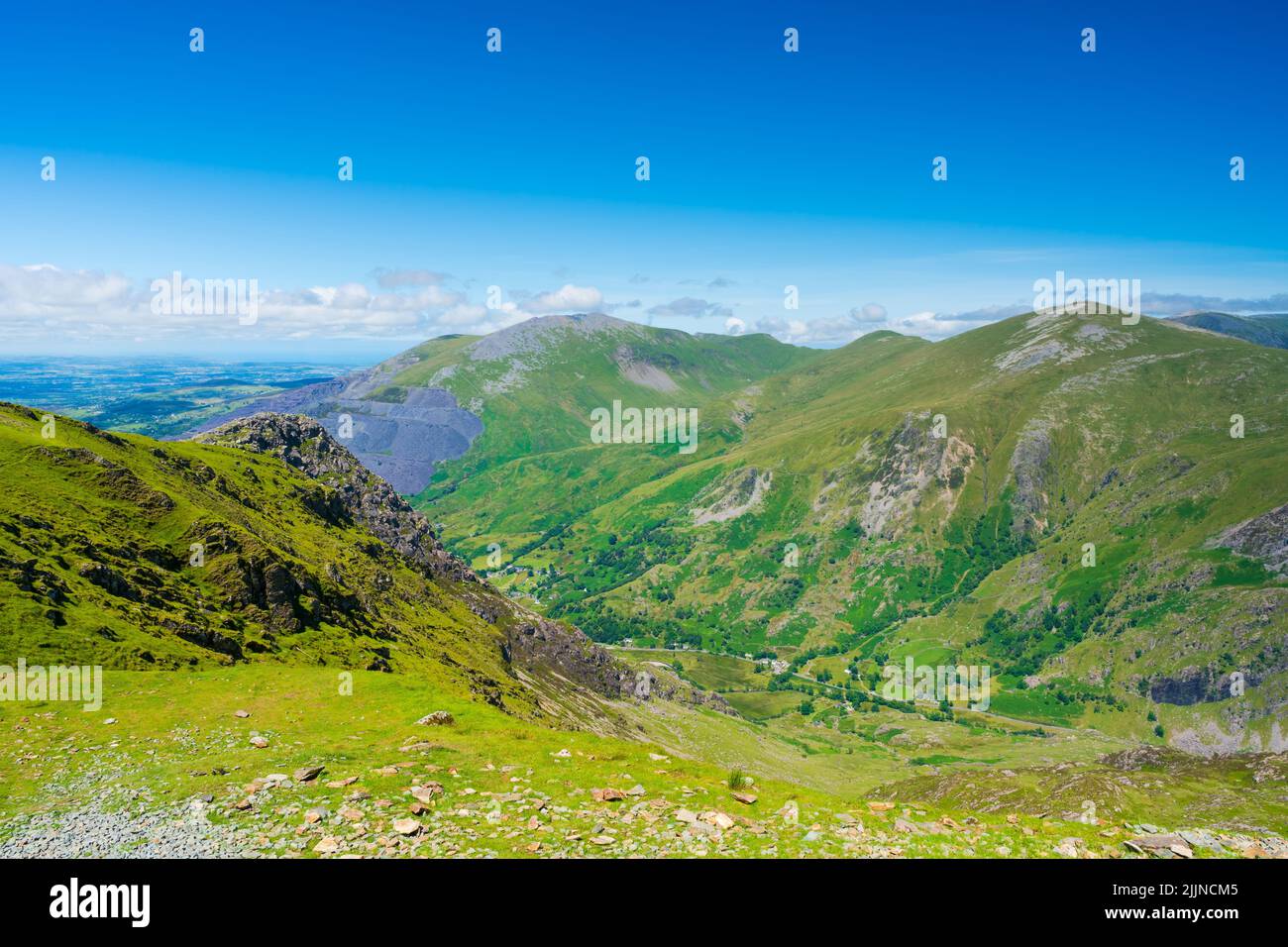A scenic view from Mount Snowdon on a bright sunny day, Wales Stock ...