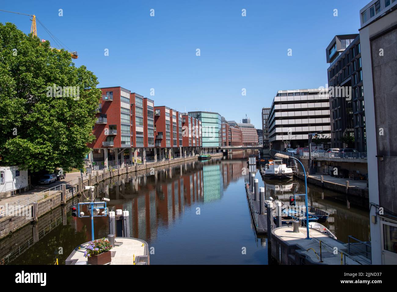 The Alsterfleet Canal in Hamburg city during summer with reflection of ...