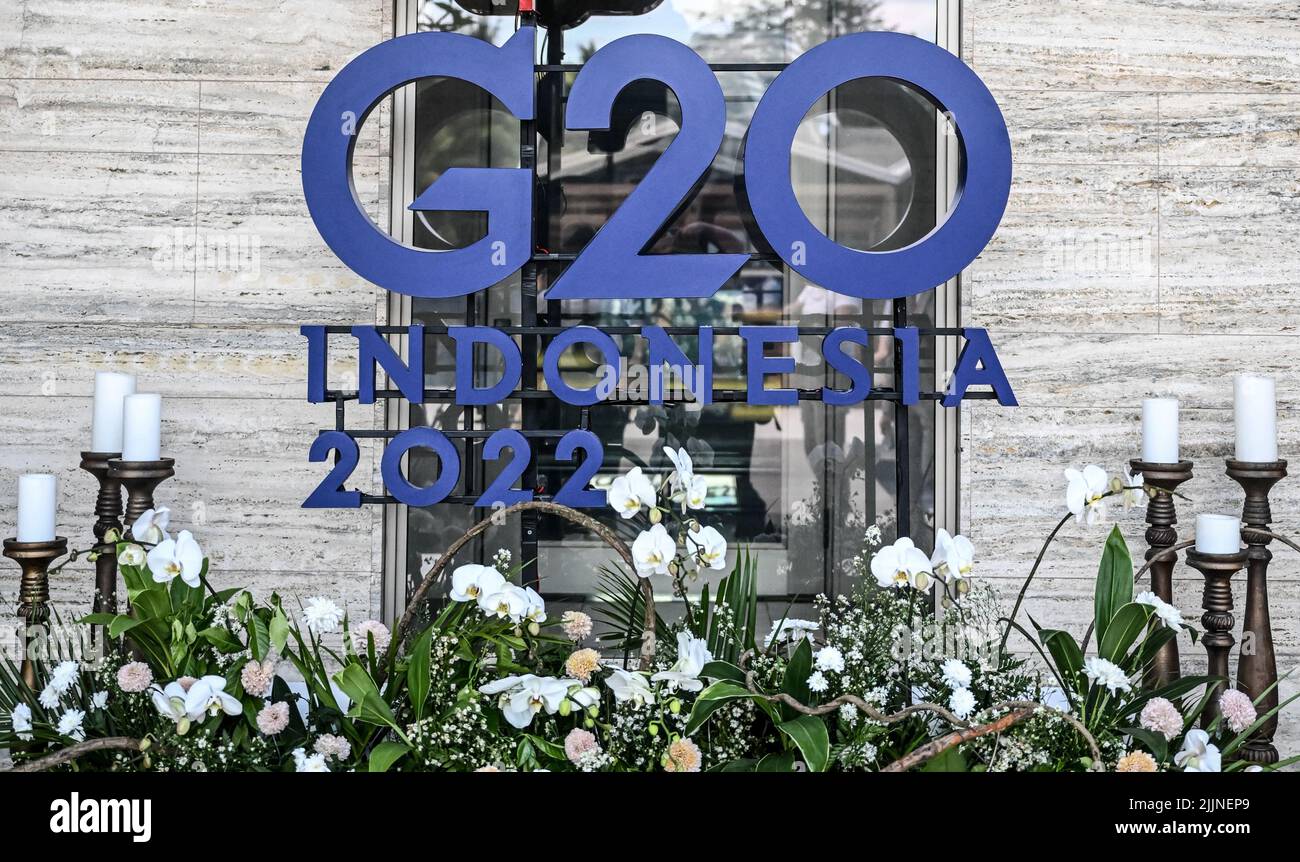 Bali, Indonesia. 08th July, 2022. Logo of the G20 Summit in Indonesia ...