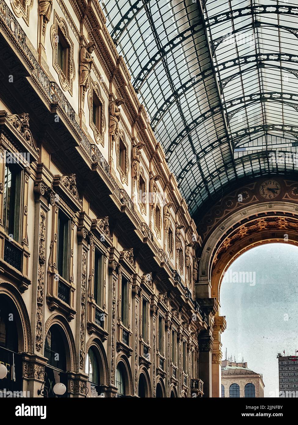 The inside of a historic Galleria Vittorio Emanuele II shopping arcade ...