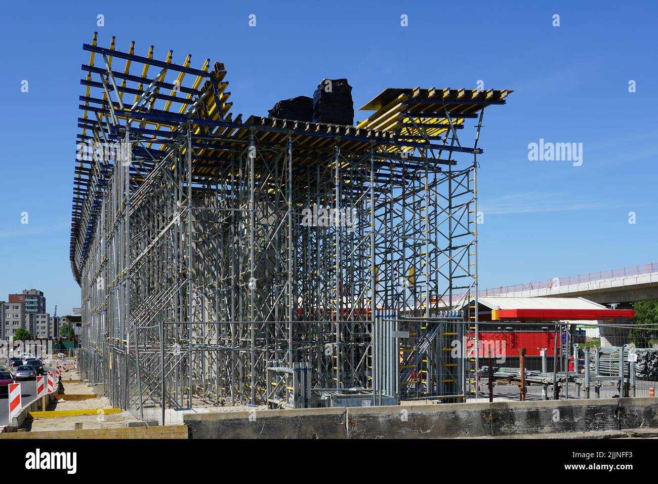 New modern road overpass bridge construction site with lots of ...