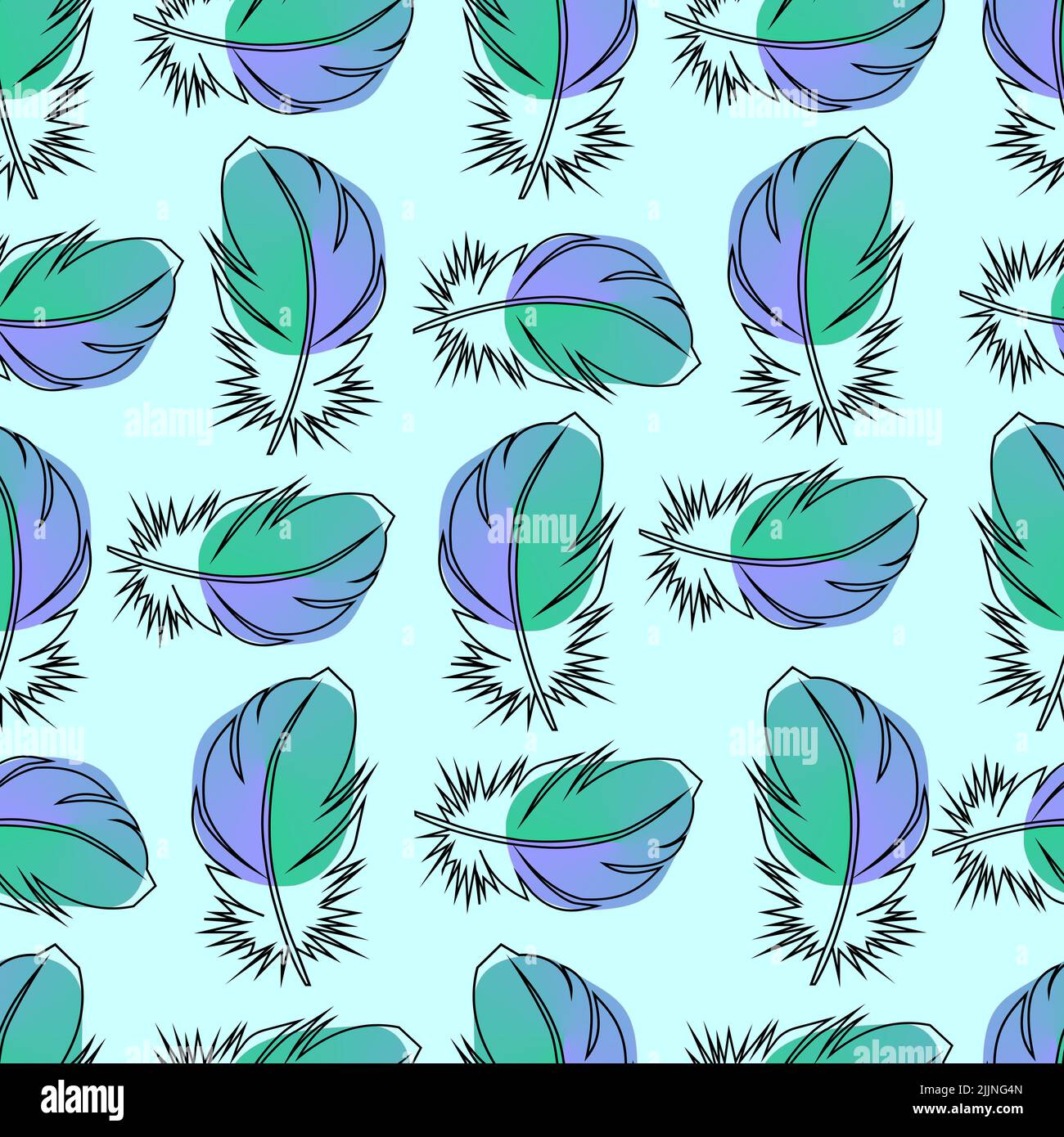 seamless static pattern of yakki blue green feathers, graphic repeat ...