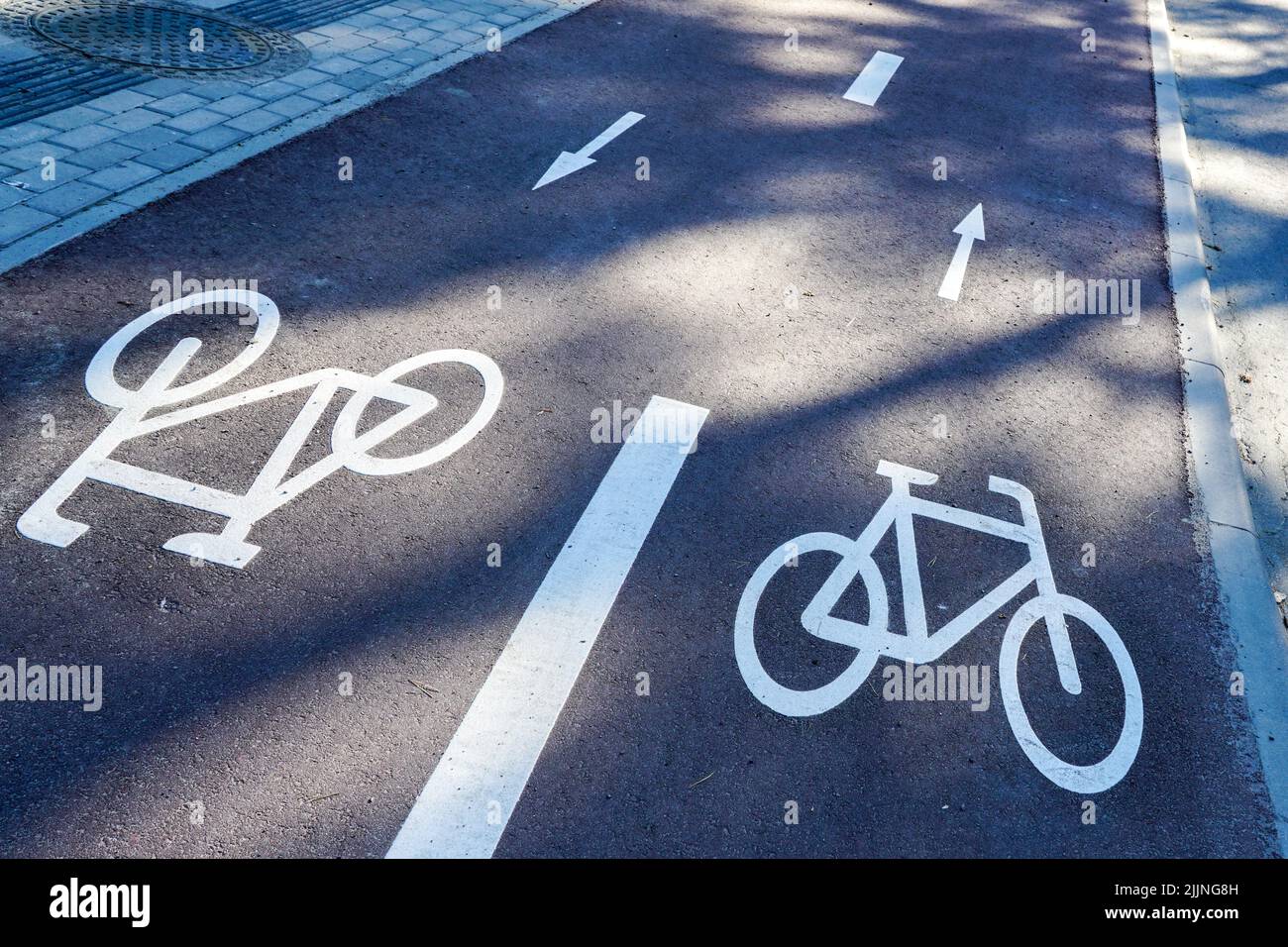 New separate two-way roadside bicycle lane for riding bicycles, white ...