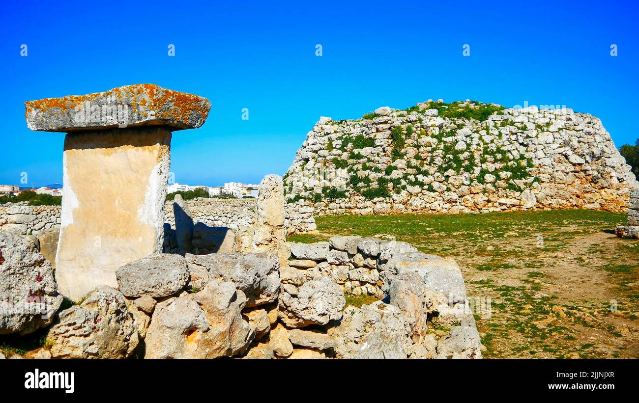 A scenic view of an old structure made from rocks in a rural area on ...