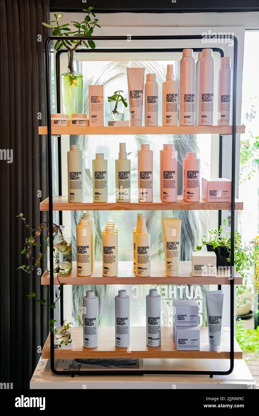 A Vertical Closeup Of Authentic Beauty Concept Products On Display In a-vertical-closeup-of-authentic-beauty-concept-products-on-display-in