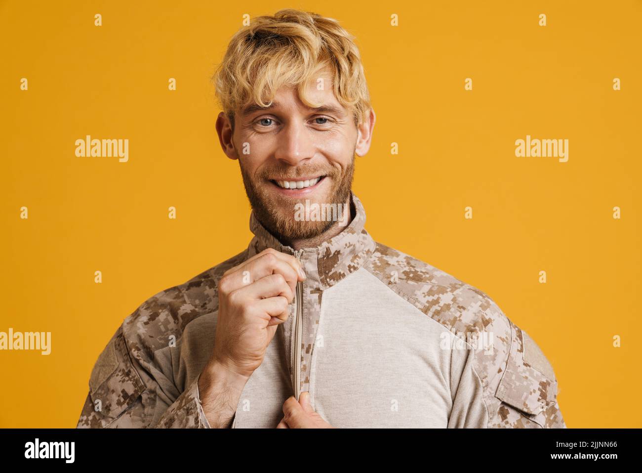 White military man wearing uniform smiling and looking at camera ...