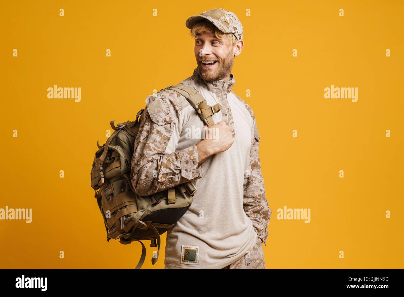White military man wearing uniform smiling and while posing with ...