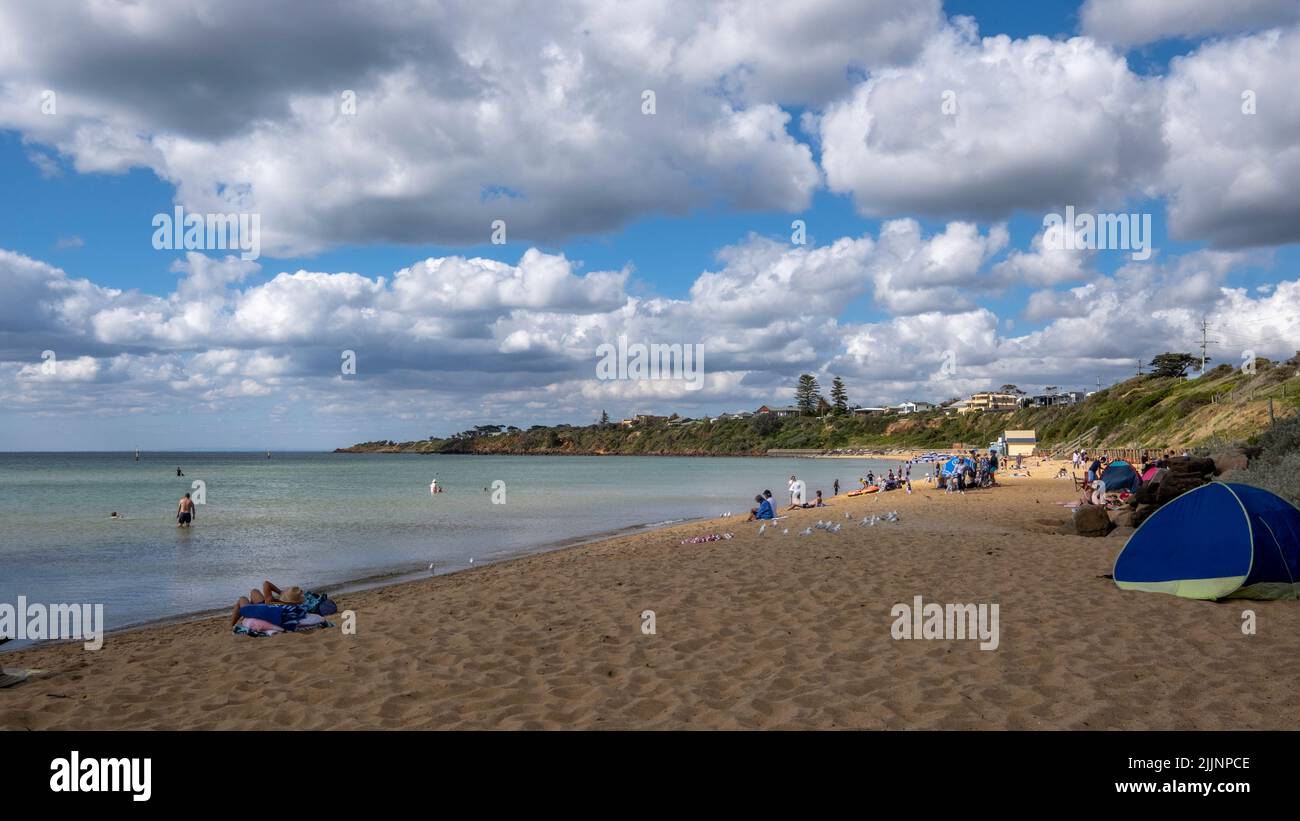 The cloudy sky over Mount Martha Beach, Mornington Peninsula, Victoria ...