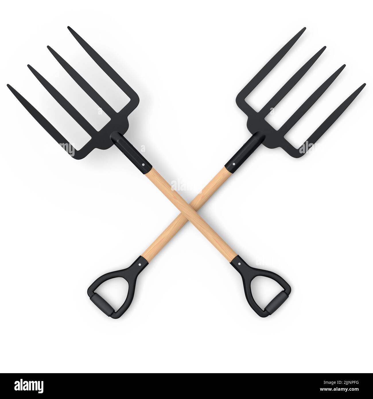 Set of garden pitchfork and rake with wooden handle for harvesting hay ...