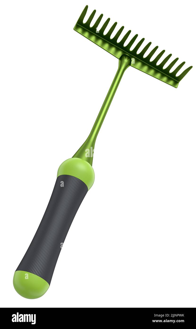 Garden rake with wooden handle for harvesting hay isolated on white ...