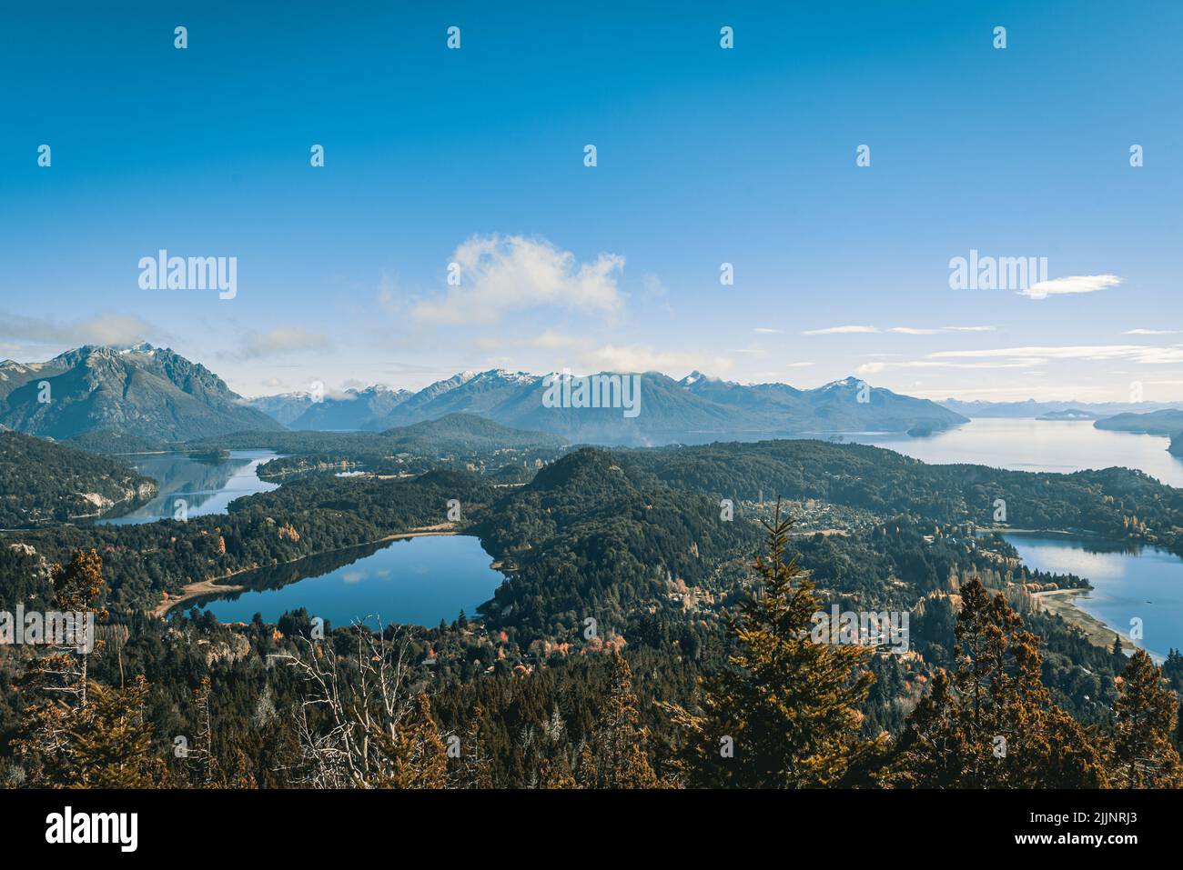 An aerial view of San Carlos de Bariloche landscape in autumn, South of ...