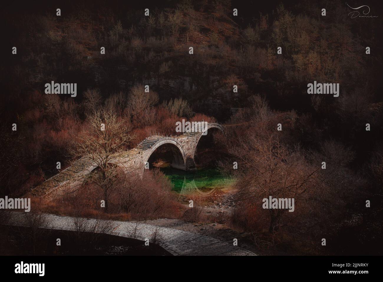 An aerial view of a stone bridge in Zagorohoria, Greece Stock Photo - Alamy