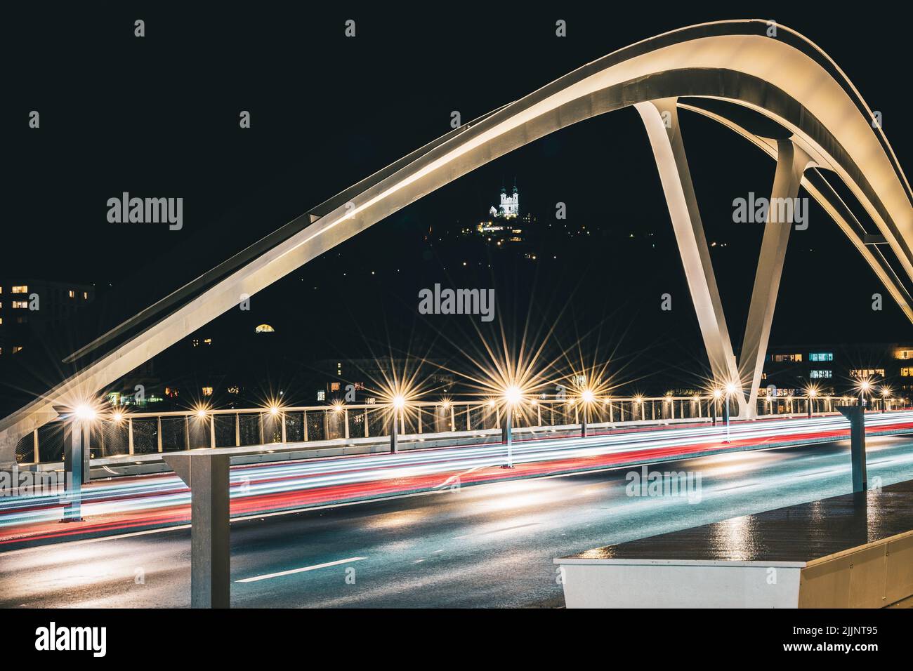 An illuminated bridge at night Stock Photo - Alamy