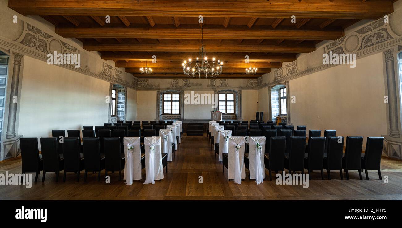 The empty chairs in banquet hall Stock Photo - Alamy