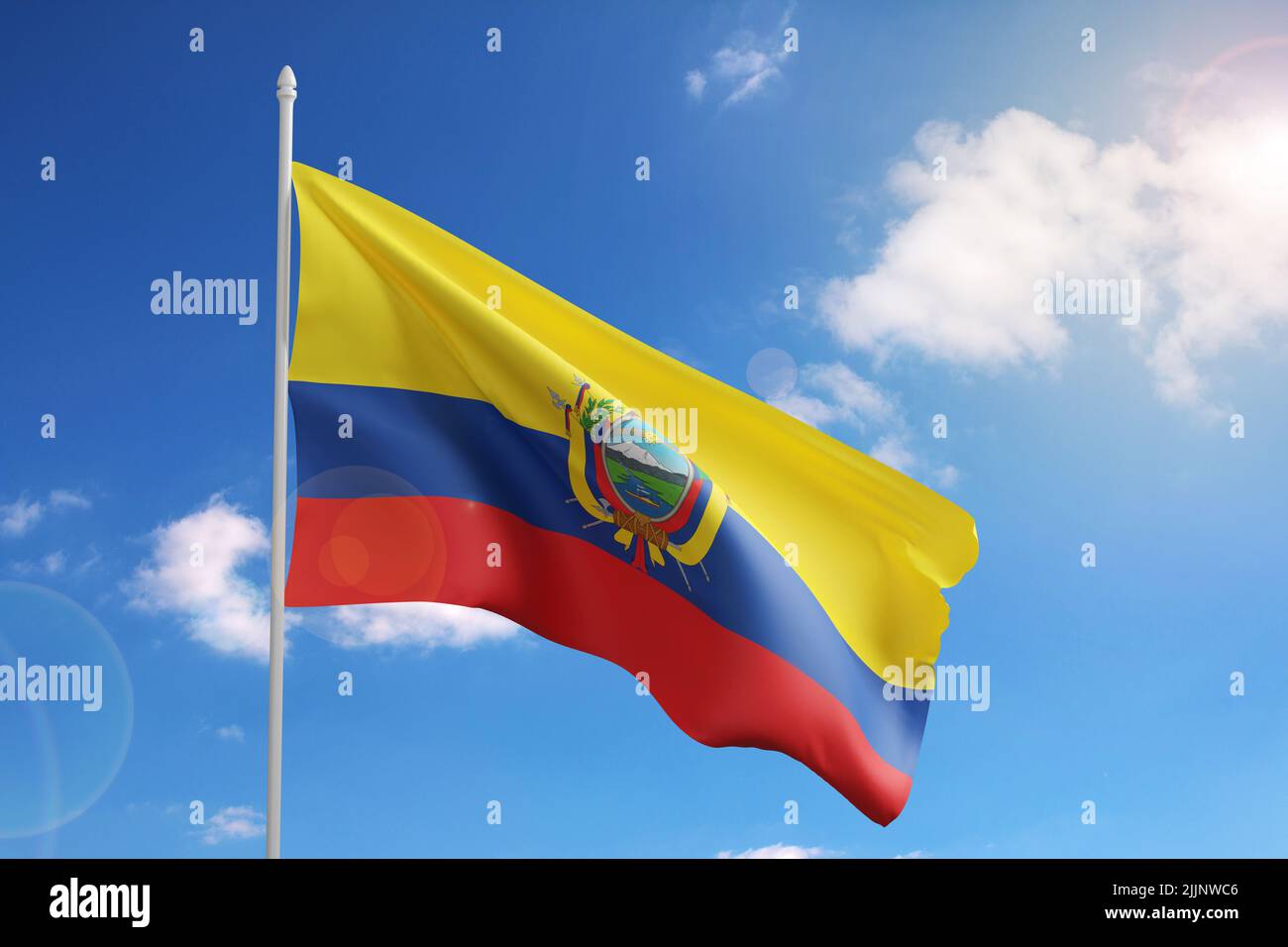 Flag of Ecuador on blue sky. 3d illustration Stock Photo - Alamy
