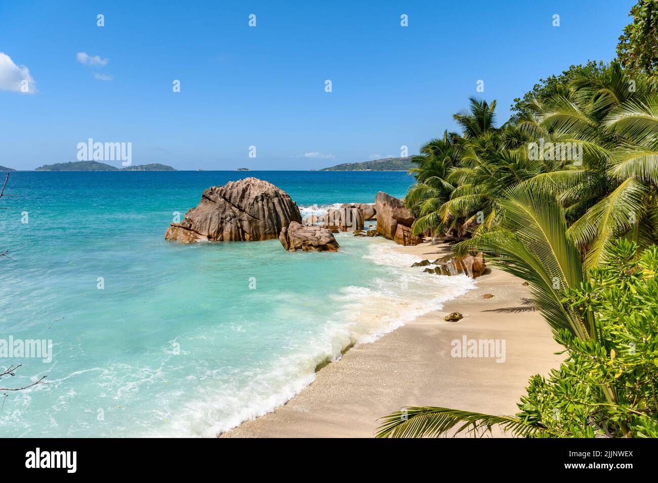 Empty paradise beach on tropical island. Famous tourist and travel ...