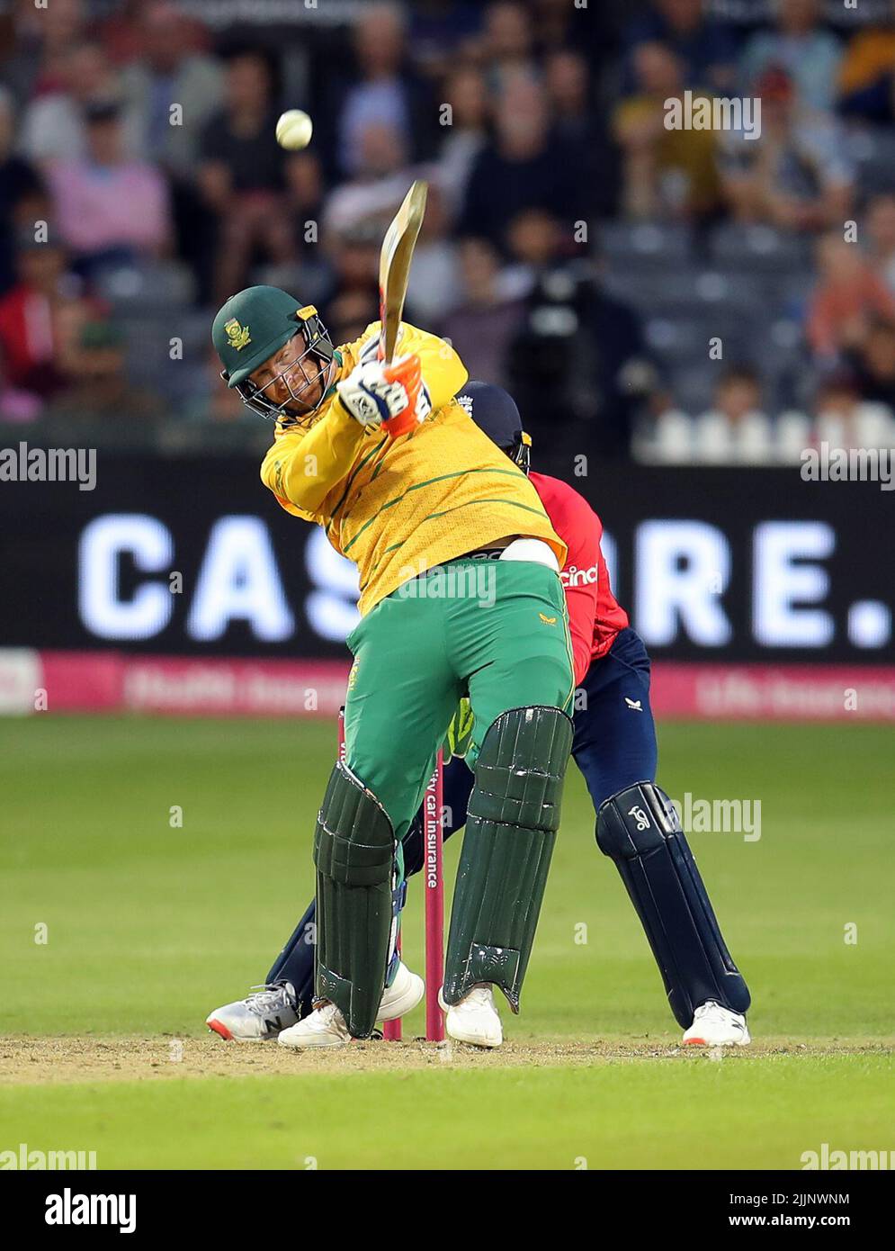 South Africa's Heinrich Klaasen is caught by England's Chris Jordan ...