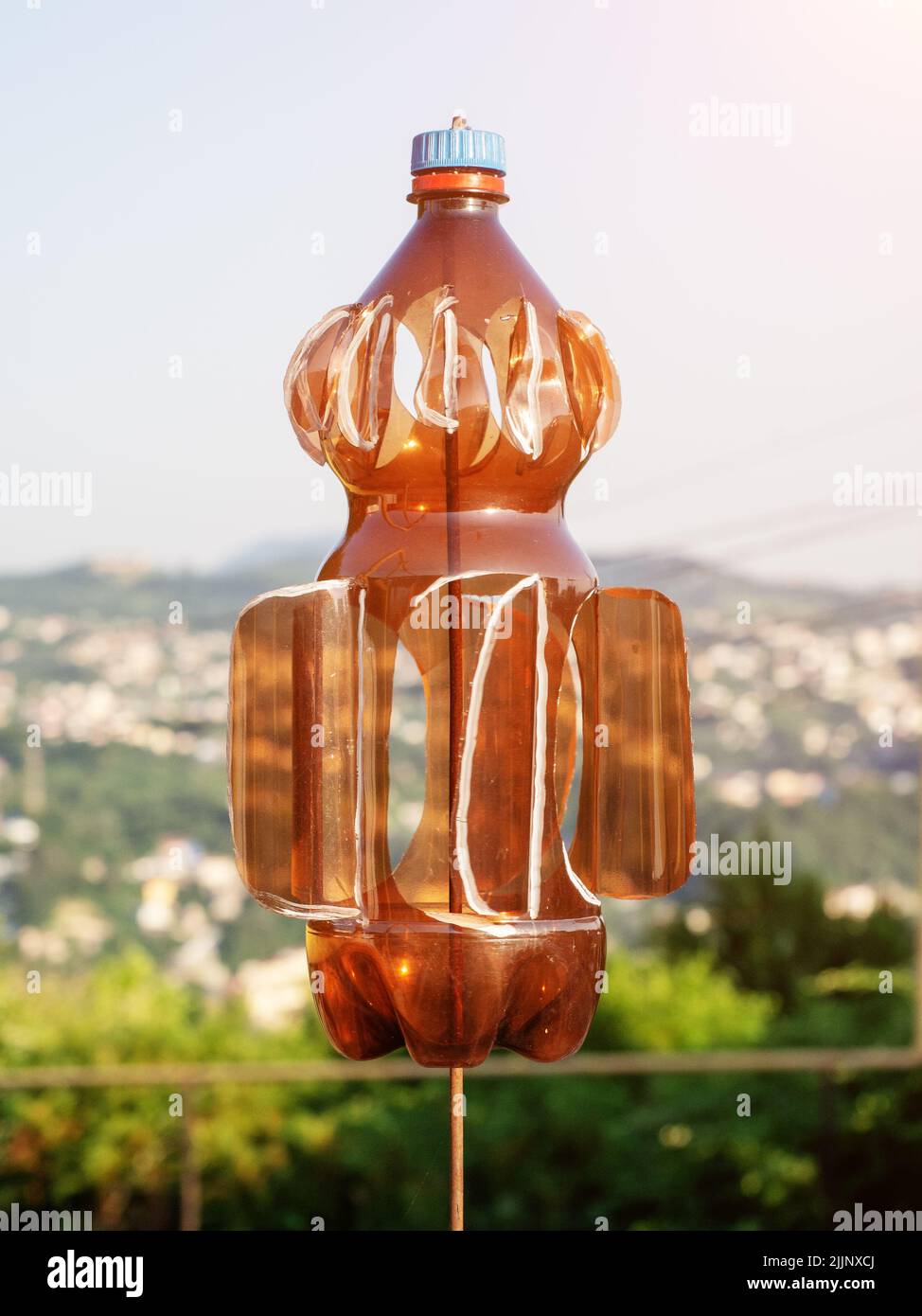 Anemometer from plastic bottle. Wind speed meter. Wwind measuring ...