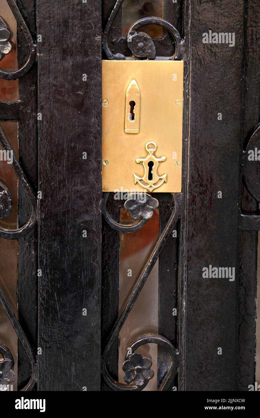 Black forged metal door modernist style with beautiful golden door ...
