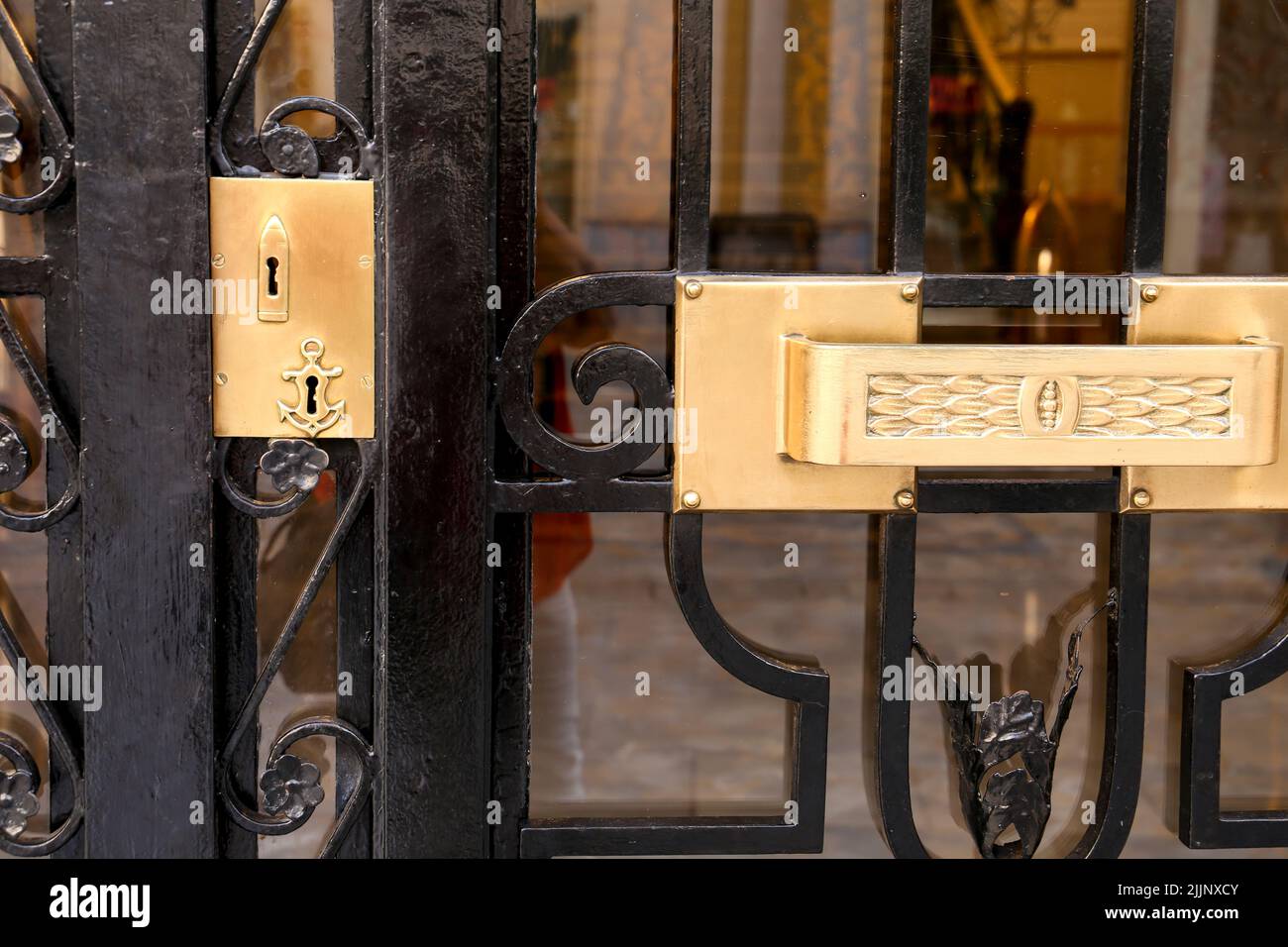 Black forged metal door modernist style with beautiful golden door ...
