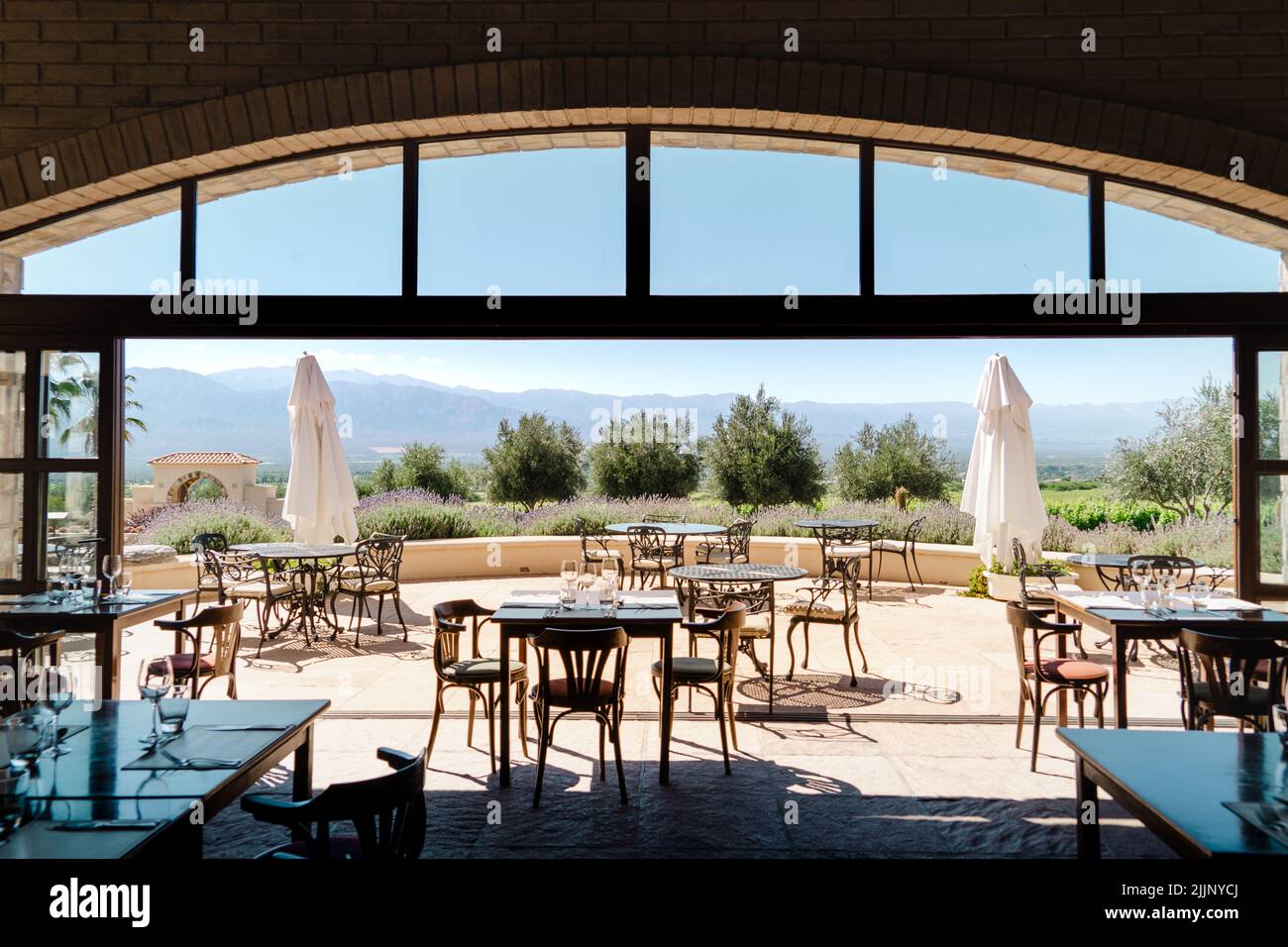 A beautiful restaurant with a terrace in the nature Stock Photo - Alamy