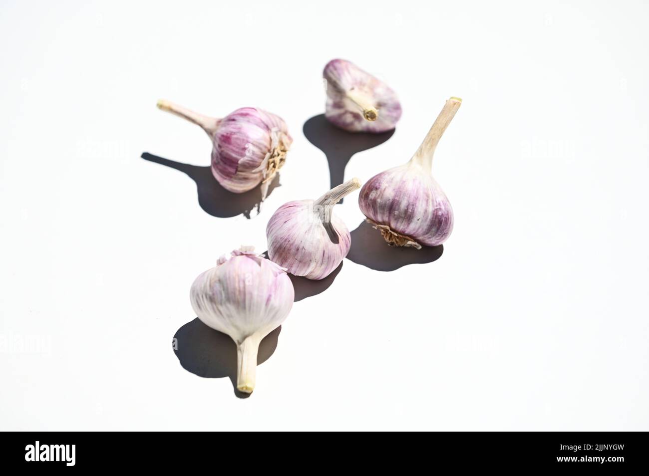 Close-up. Group of Garlic clove and bulbs isolated on white background ...