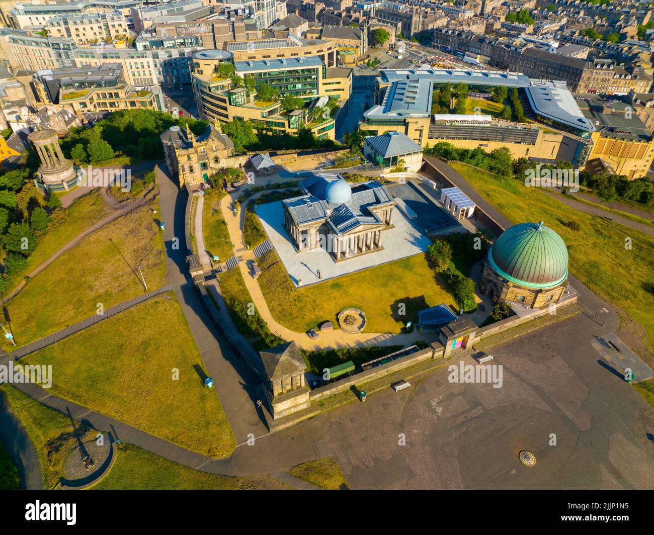 City Observatory aerial view on Calton Hill in New Town of Edinburgh ...